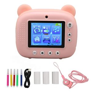 Jeanoko Children HD Camera, 3 Games 2.4inch HD Screen 24MP Dual Cameras Auto Focus Kids Camera Music Playback for Travel(Pink)