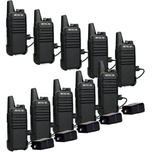 retevis rt22 walkie talkies rechargeable,long range two way radio,2 way radio for adults, handsfree vox mini, for business office school church restaurant retail(black,10 pack)