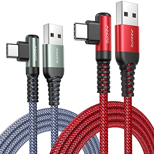 USB Type C Cable AINOPE [2-Pack, 6.6ft]3.1A USB Fast Charge Cable Right Angle，Durable Nylon Braided USB C Charging Cable Compatible with Galaxy S10 S9 S8 Plus S21, Note 10 9 8, LG V20, Type C Charger