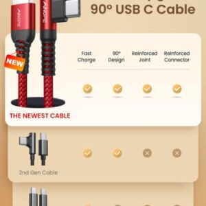 USB Type C Cable AINOPE [2-Pack, 6.6ft]3.1A USB Fast Charge Cable Right Angle，Durable Nylon Braided USB C Charging Cable Compatible with Galaxy S10 S9 S8 Plus S21, Note 10 9 8, LG V20, Type C Charger