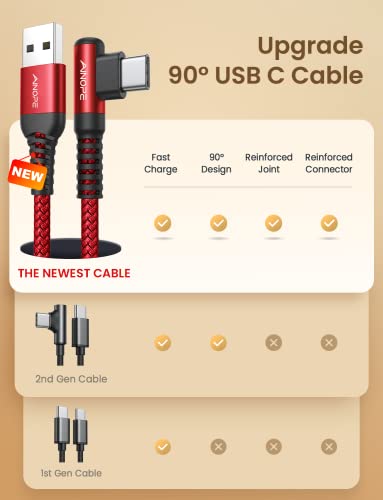 USB Type C Cable AINOPE [2-Pack, 6.6ft]3.1A USB Fast Charge Cable Right Angle，Durable Nylon Braided USB C Charging Cable Compatible with Galaxy S10 S9 S8 Plus S21, Note 10 9 8, LG V20, Type C Charger