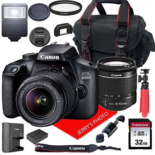 Canon EOS 4000D DSLR Camera w/Canon EF-S 18-55mm F/3.5-5.6 III Zoom Lens + Case + 32GB SD Card (15pc Bundle) (Renewed)