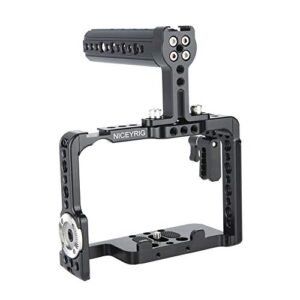 niceyrig camera cage kit for sony a7riii/ a7riv/ a7iv/ a7iii/ a7siii/ a7rii/ a7sii/ a7ii/ a9, with cheese top handle and cable lock clamp – 190