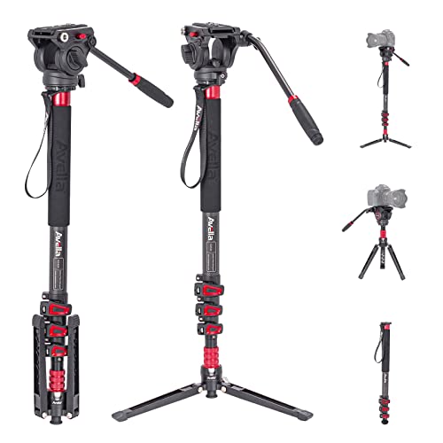 Avella CD324 Carbon Fiber Video Monopod Kit, with Fluid Head and Removable feet, 71 Inch Max Load 13.2 LB for Canon Nikon Sony Olympus Panasonic DSLR Camera