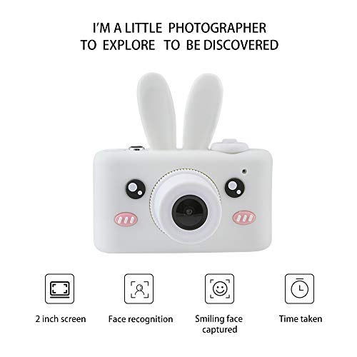 Kids Camera with White Rabbit Protective Case, 2 Inch HD Screen Camera for Kids, Children’s Selfie Camera, Multifunction Camera Including 16G Memory Card(Pink)