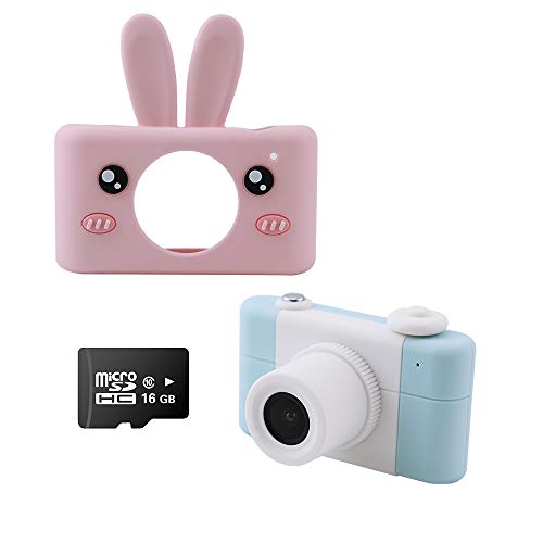 Kids Camera with Pink Rabbit Protective Case, 2 Inch HD Screen Camera for Kids, Children’s Selfie Camera, Multifunction Camera Including 16G Memory Card(Blue)