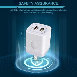 Wall Charger, 3Pack 5V/2.1A AILKIN 2-Port USB Wall Charger Home Travel Plug Power AC Adapter Fast Charging Block Cube for iPhone 14 13 12 SE 11Pro Max XS XR 8 Plus, Samsung Galaxy, Google Pixel LG Box