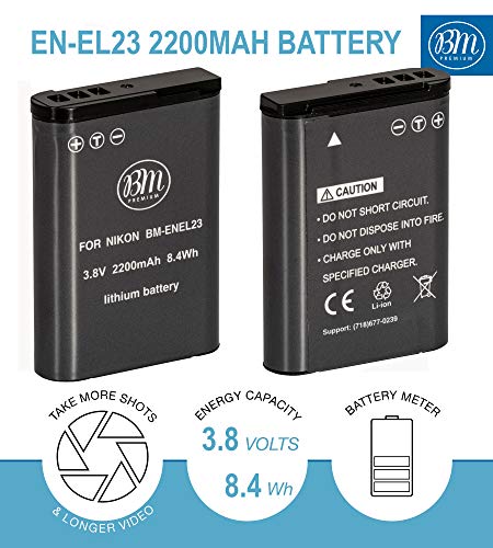 BM Premium 2 Pack of EN-EL23 Batteries and Dual Battery Charger for Nikon Coolpix B700, P900, P600, P610, S810c Digital Camera