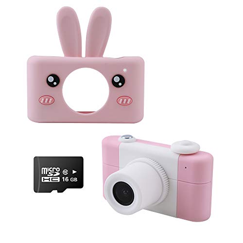 Kids Camera with Pink Rabbit Protective Case, 2 Inch HD Screen Camera for Kids, Children’s Selfie Camera, Multifunction Camera Including 16G Memory Card(Pink)