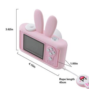 Kids Camera with Pink Rabbit Protective Case, 2 Inch HD Screen Camera for Kids, Children’s Selfie Camera, Multifunction Camera Including 16G Memory Card(Pink)