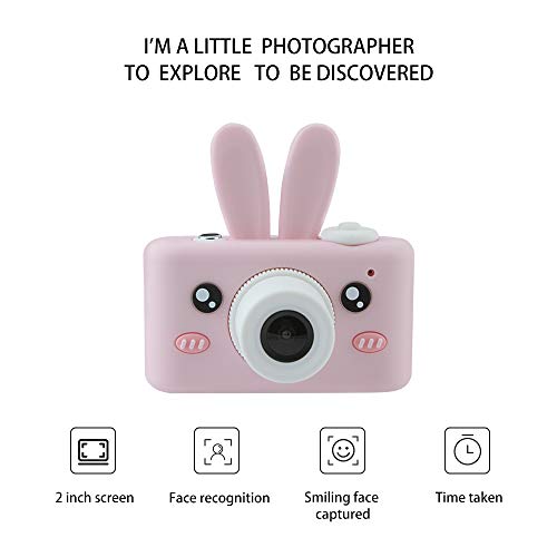 Kids Camera with Pink Rabbit Protective Case, 2 Inch HD Screen Camera for Kids, Children’s Selfie Camera, Multifunction Camera Including 16G Memory Card(Pink)