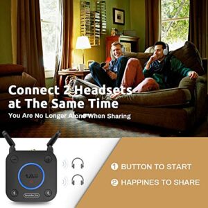 1Mii B06TX Bluetooth 5.0 Transmitter for TV to Wireless Headphone/Speaker, Bluetooth Adapter for TV w/Volume Control, AUX/RCA/Optical/Coaxial Audio Inputs, Plug n Play, aptX Low Latency & HD