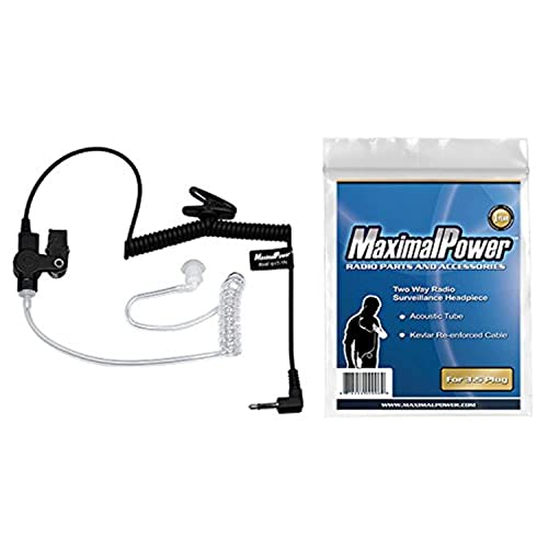 MaximalPower RHF 617-1N 3.5mm RECEIVER/LISTEN ONLY Surveillance Headset Earpiece with Clear Acoustic Coil Tube Earbud Audio Kit For Two-Way Radios, Transceivers and Radio Speaker Mics Jacks , Black