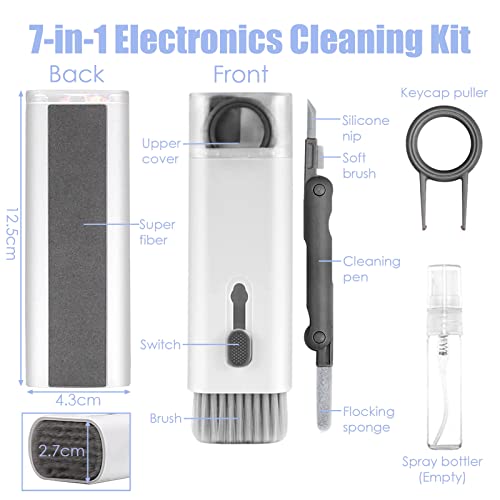 7-in-1 Electronics Cleaner Kit for Laptop Keyboard Airpods Pro MacBook Earbuds, Multi-Function Cleaning Kit for Keyboard Laptop Phone MacBook Computer PC Ear Bud Tablet Earphones iPod iPhone - Black