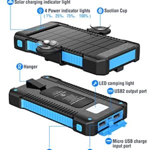 MetFut Solar Power Bank 38800mAh, Solar Charger with Suction Cup Mount Three Modes Flashlight-Steady/SOS/Strobe IPX7 Waterproof/Dustproof/Shockproof External Battery Pack 3 USB Charging Ports(Blue)