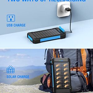 MetFut Solar Power Bank 38800mAh, Solar Charger with Suction Cup Mount Three Modes Flashlight-Steady/SOS/Strobe IPX7 Waterproof/Dustproof/Shockproof External Battery Pack 3 USB Charging Ports(Blue)