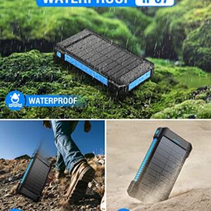 MetFut Solar Power Bank 38800mAh, Solar Charger with Suction Cup Mount Three Modes Flashlight-Steady/SOS/Strobe IPX7 Waterproof/Dustproof/Shockproof External Battery Pack 3 USB Charging Ports(Blue)