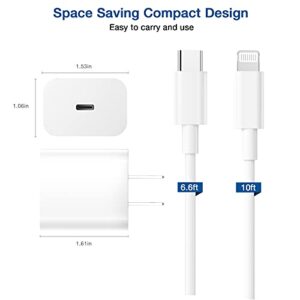 【MFi Certified】 iPhone Fast Charger 2Pack 20W PD USB C Wall Charger with 6.6FT&10FT USB C to L ightning Cable Fast Charging Adapter for iPhone 14/14Plus/14 Pro/14 Pro Max/13/13 Pro/13 Pro Max/12