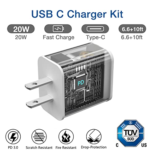 【MFi Certified】 iPhone Fast Charger 2Pack 20W PD USB C Wall Charger with 6.6FT&10FT USB C to L ightning Cable Fast Charging Adapter for iPhone 14/14Plus/14 Pro/14 Pro Max/13/13 Pro/13 Pro Max/12