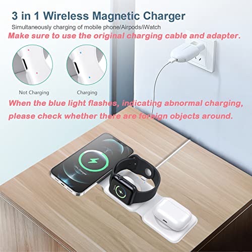 3 in 1 Foldable Wireless Charger, Ankilo Magnetic Fast Wireless Charging Pad, Compatible with iPhone 14/Pro/Max/Plus/13/12, Apple Watch, AirPods Pro(Adapter not Included)