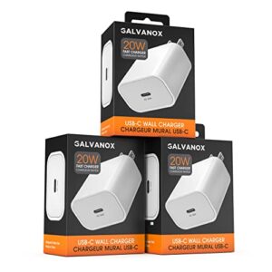 (3 pack) galvanox type-c iphone charger (20w) usb-c cube, wall adapter block for fast charging iphone 11/12/13/14 pro/max models plus samsung devices (2021 upgraded v2)