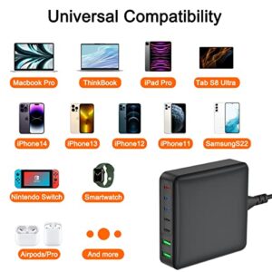 USB C Charger, 185W 7-Port USB C Charging Station with 5 USB-C Ports +2 USB-A Ports, USB C Wall Fast Charger for MacBook Pro/Air,iPhone 14/13/Mini/Pro/13Pro Max/12 Samsung Galaxy and More