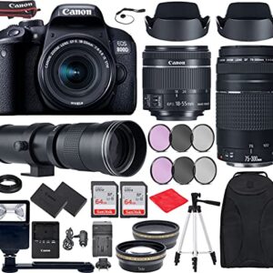 800D (T7i) DSLR Camera with EF-S 18-55mm f/4-5.6 is STM, EF 75-300mm f/4-5.6 III, 420-800mm f/8 Lense Bundle with Accessories (Extra Battery, Digital Flash, 128Gb Memory and More)