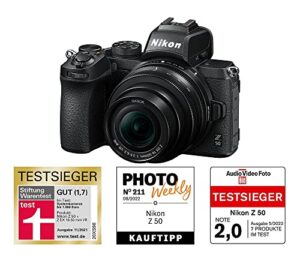 nikon z50 + z dx 16-50mm mirrorless camera kit (209-point hybrid af, high speed image processing, 4k uhd movies, high resolution lcd monitor) voa050k001