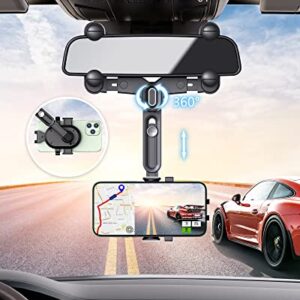 OFY Phone Mount for Car, [Big Rear Mirrors Friendly] Rear View Mirror Phone Holder, 360 Rotatable and Retractable Car Phone Holder for All Mobile Phones & Most Vehicles