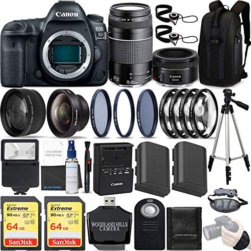 Canon EOS 5D Mark IV 30.4 MP DSLR Full Frame Camera Body with EF 50mm F1.8 STM Lens + EF 75-300mm F4-5.6 III Lens Kit Ultimate Travel Bundle