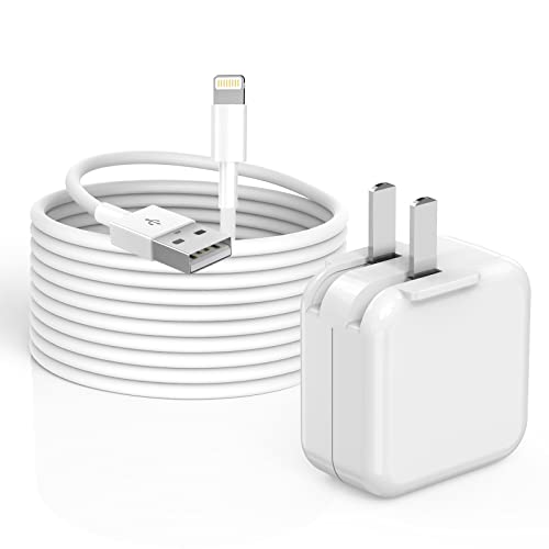 iPad Charger, [Apple MFi Certified] 10FT iPad Charger Cord, 12W iPad Charger Fast Charging Block Foldable Portable Travel Plug with Extra Long Lightning Cable Cord Compatible with iPad, iPhone, Airpod