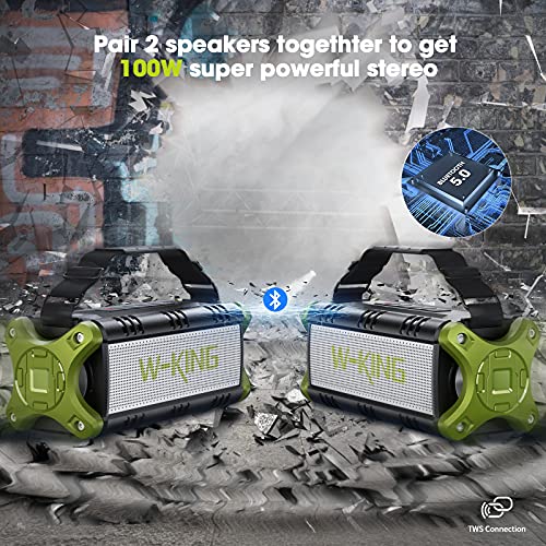 W-KING Bluetooth Speakers, 50W Deep Bass Portable Loud Bluetooth Speaker, IPX6 Waterproof Outdoor Speaker with HD Stereo Sound/Wireless Two Pairing/2-Equalizer/Power Bank/40H Playtime/TF Card/AUX/NFC