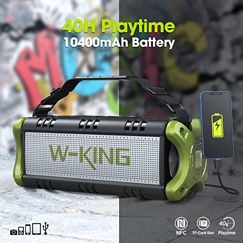 W-KING Bluetooth Speakers, 50W Deep Bass Portable Loud Bluetooth Speaker, IPX6 Waterproof Outdoor Speaker with HD Stereo Sound/Wireless Two Pairing/2-Equalizer/Power Bank/40H Playtime/TF Card/AUX/NFC