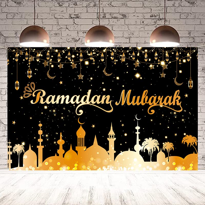 LOONELO Large Ramadan Mubarak Banner,Ramadan Mubarak Backdrop with 70.8''X43.3'',Muslim Ramadan EID Mubarak Hanging Sign,Islamic Ramadan Mubarak Decorations for Eid Al-Adha,Hajj Festival Party