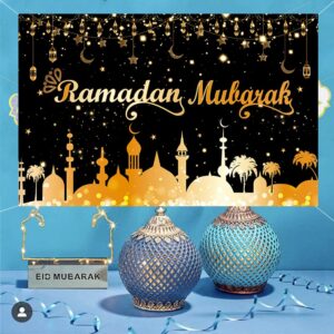 LOONELO Large Ramadan Mubarak Banner,Ramadan Mubarak Backdrop with 70.8''X43.3'',Muslim Ramadan EID Mubarak Hanging Sign,Islamic Ramadan Mubarak Decorations for Eid Al-Adha,Hajj Festival Party