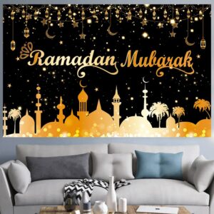 LOONELO Large Ramadan Mubarak Banner,Ramadan Mubarak Backdrop with 70.8''X43.3'',Muslim Ramadan EID Mubarak Hanging Sign,Islamic Ramadan Mubarak Decorations for Eid Al-Adha,Hajj Festival Party