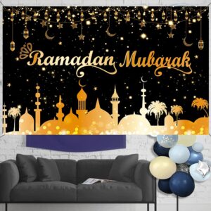 LOONELO Large Ramadan Mubarak Banner,Ramadan Mubarak Backdrop with 70.8''X43.3'',Muslim Ramadan EID Mubarak Hanging Sign,Islamic Ramadan Mubarak Decorations for Eid Al-Adha,Hajj Festival Party