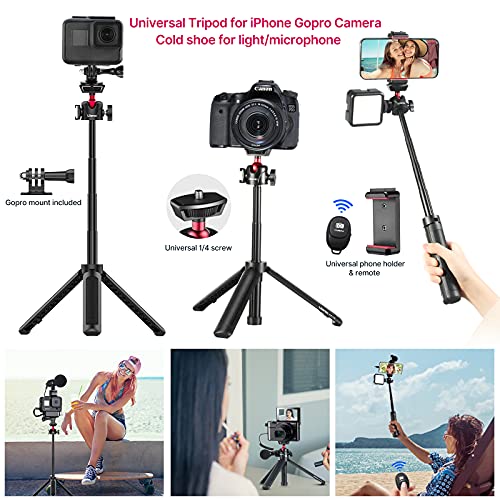 Camera Phone Tripod Flexible for Gopro - Mini Desktop Table Tripod Extendable Handle Selfie Stick Phone Hot Shoe Mount Remote Shutter Vlog Kits for Sony iPhone Gopro Hero Black