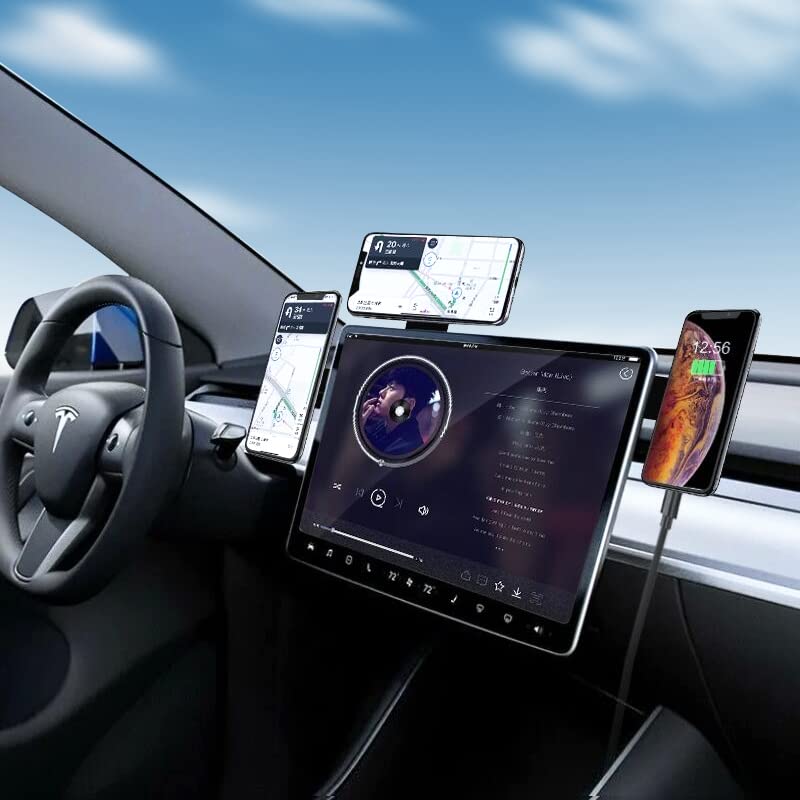 TOPABYTE Tesla Model 3/Y Phone Holder Magnetic Phone Mount for Screen 2016-2022 Tesla Accessories Invisible Foldaway