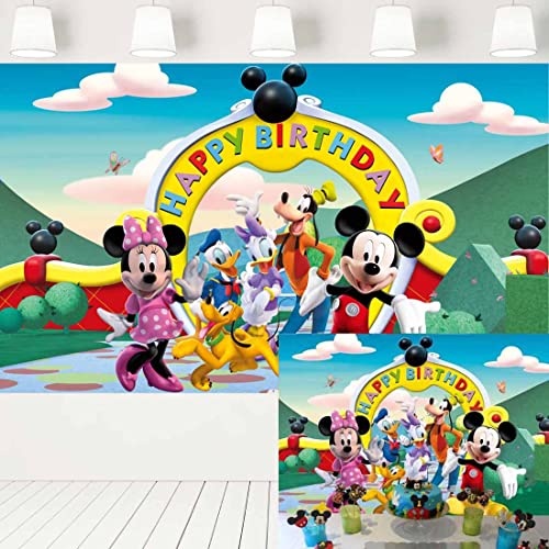 Mickey Mouse Clubhouse Backdrop Birthday Party Supplies Photo Background for Kids Birthday Party Cake Table Decoration Banner 5x3 ft 408