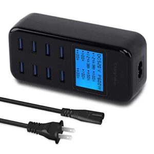 usb charging station, 60w 8 port usb charging hub 12a usb charger station with lcd display for multiple devices, smart desktop usb charger for iphone 14/14 pro/13 pro/13 pro max, galaxy, ipad