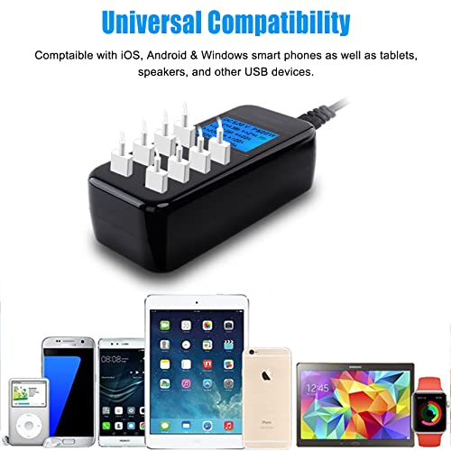 USB Charging Station, 60W 8 Port USB Charging Hub 12A USB Charger Station with LCD Display for Multiple Devices, Smart Desktop USB Charger for iPhone 14/14 Pro/13 Pro/13 Pro Max, Galaxy, iPad