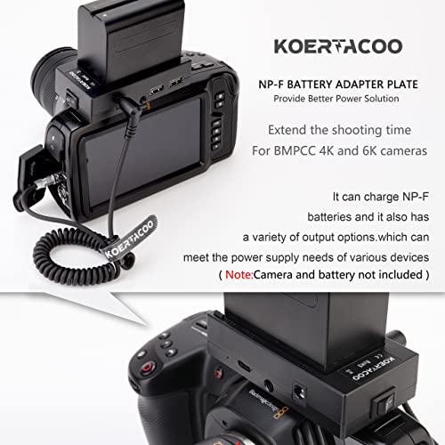 KOERTACOO NP-F Battery Adapter Plate + BMPCC 4K and 6K DC Cable and LP-E6 Dummy Battery to Power Blackmagic Pocket Cinema Camera 4K/6K,Compatible with Sony NP-F970 F960 F770 F750 F570 F550 Battery.