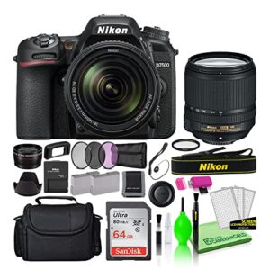 nikon d7500 20.9mp dslr digital camera with 18-140mm vr lens (1582) deluxe bundle kit -includes- sandisk 64gb sd card + large camera bag + filter kit + spare battery + telephoto lens + more