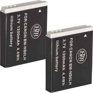 bm premium 2 pack of nb-6l, nb-6lh batteries for canon powershot s120, sx170 is, sx260, sx280, sx500 is, sx510, sx520, sx530, sx540, sx600, sx610, sx700 hs, sx710 hs, elph 500 hs, d10, d20, d30 camera