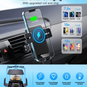 Wireless Car Charger, MOKPR 15W Fast Charging Auto-Clamping Car Charger Phone Mount Air Vent Cell Phone Holder Compatible iPhone 14/13/13 Pro/12 pro/12/11/X/8, Samsung Galaxy S23/S22/S21/S20, etc