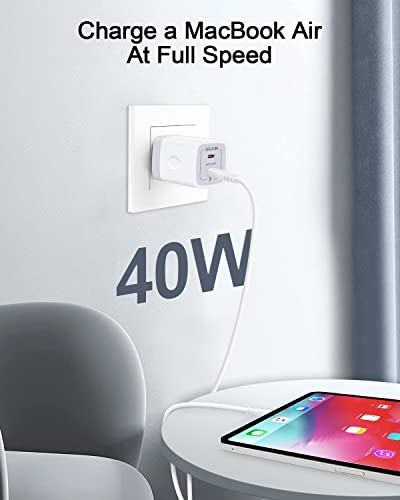 Dual Port 40W USB-C Wall Charger, Samsung Charger Block PD Power Adapter for iPhone 14/14 Pro/14 Pro Max/14 Plus/13 12 11 Pro Max, Samsung Galaxy S22 / S22 Ultra/S22 Plus/S21/S21 Ultra/S21 Plus-White