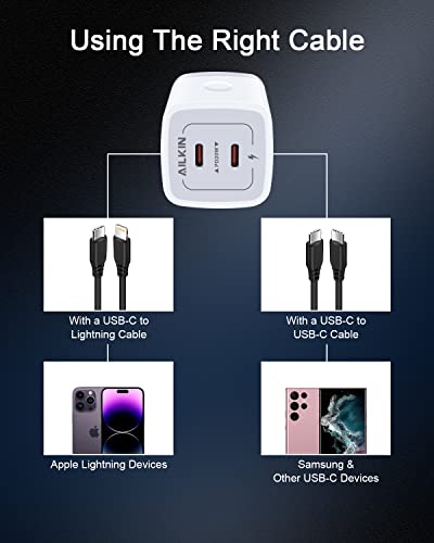 Dual Port 40W USB-C Wall Charger, Samsung Charger Block PD Power Adapter for iPhone 14/14 Pro/14 Pro Max/14 Plus/13 12 11 Pro Max, Samsung Galaxy S22 / S22 Ultra/S22 Plus/S21/S21 Ultra/S21 Plus-White