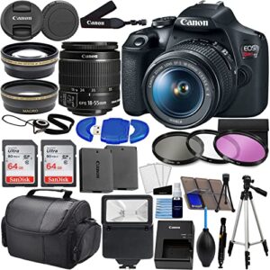 camera eos rebel t7 dslr w/ef-s 18-55mm f/3.5-5.6 zoom lens + wide angle lens + telephoto lens + 128gb memory + case + tripod + filter kit (37pc bundle)