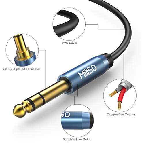 MillSO 6.35mm Male 1/4 to 3.5mm Male 1/8 TRS Stereo Audio Cable (16 Feet), Headphone Adapter 1/8 to 1/4 AUX Adapter for Guitar Amp, Keyboard, Piano, Amplifiers, Home Theater Devices, or Mixer